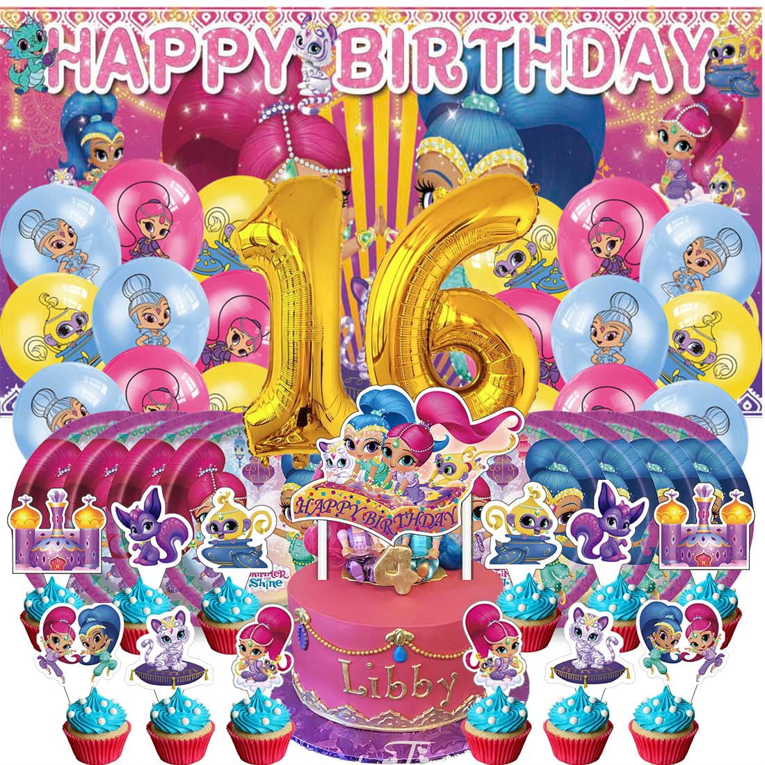 Shimmer and Shine Balloons Party Supplies 16th Decor Tableware Birthday ...