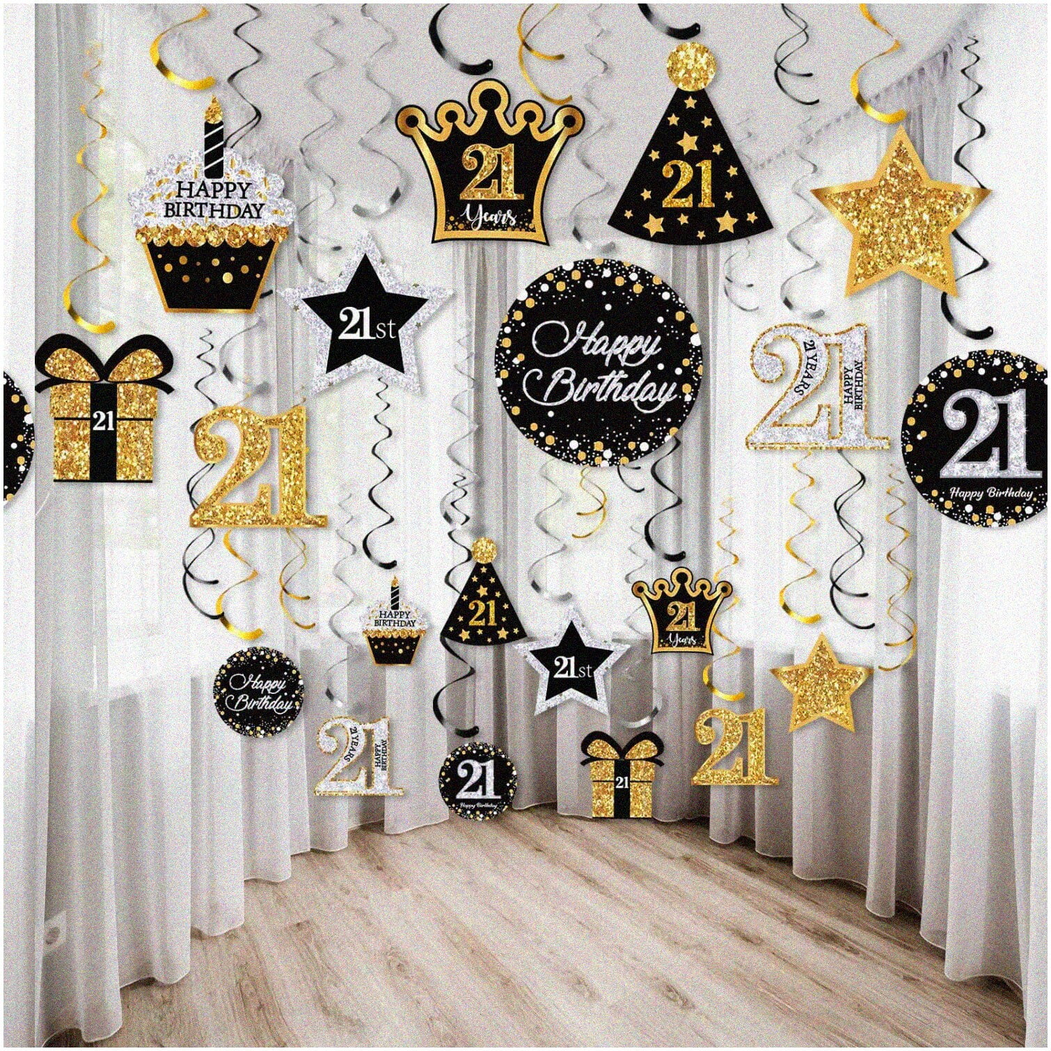Shimmering 21st Birthday Party Decor Kit - 30 Pieces of Decorative ...
