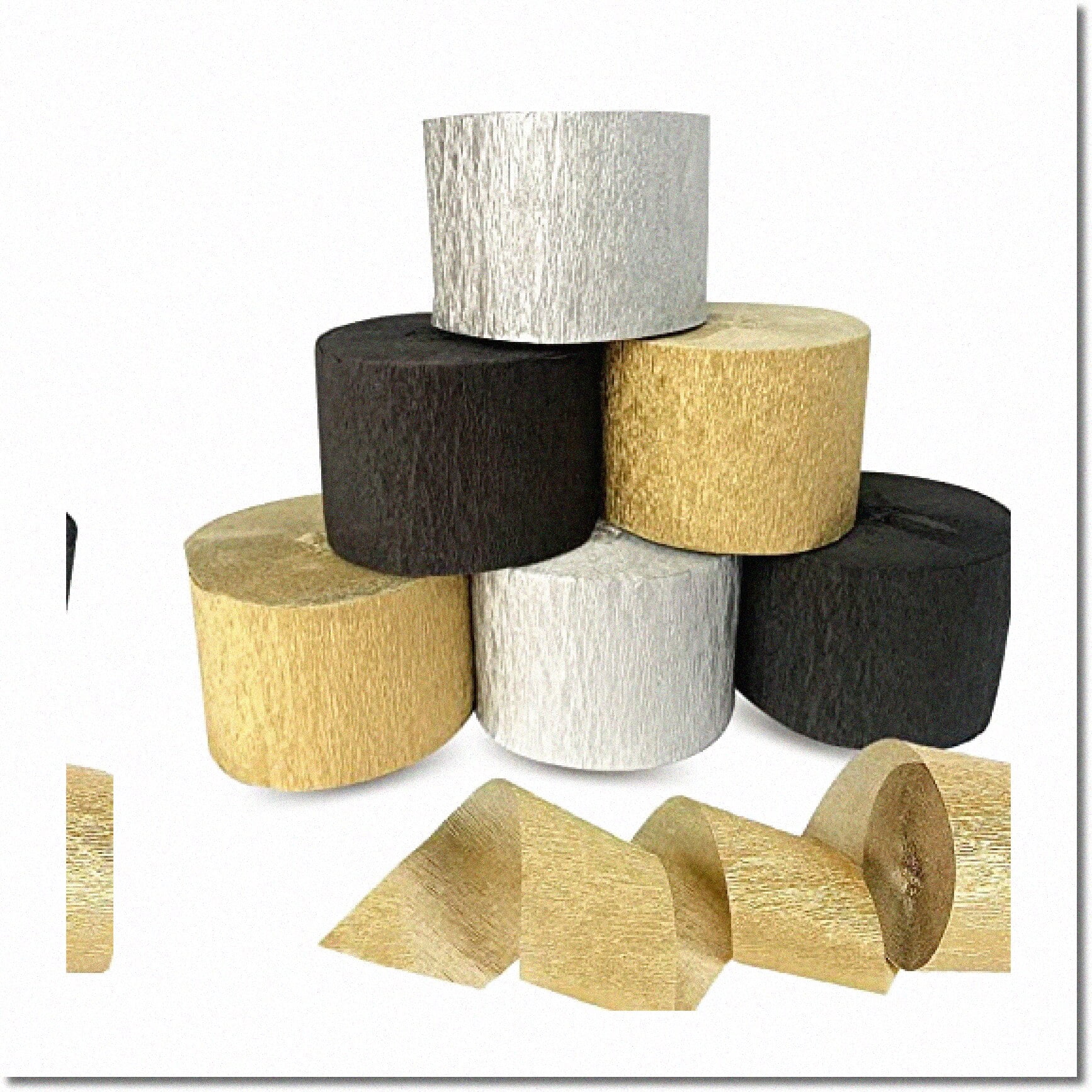 Shimmering Celebration Crepe Paper Streamers - 6 Rolls, 492ft - Gold ...