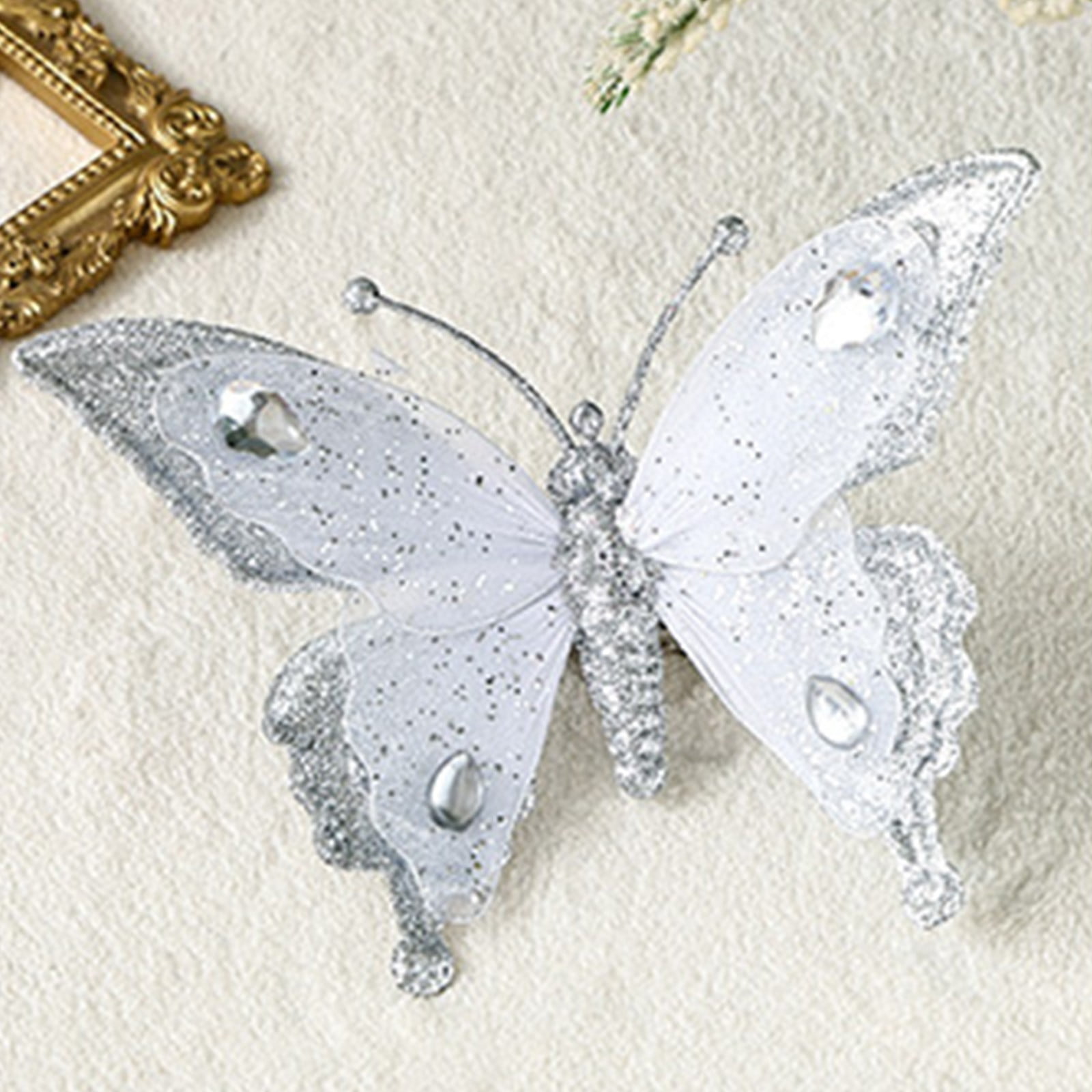 Shimmering Christmas Butterflies Decor - 6.5 Inch Clip-On Silver ...