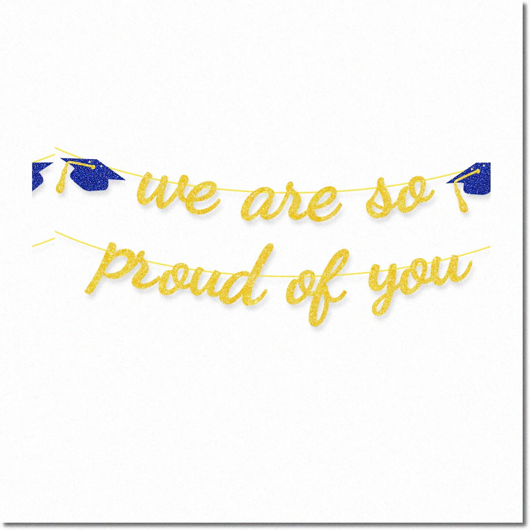 Shimmering Gold Graduation Celebration Set - Blue Banner, Congrats Sign ...