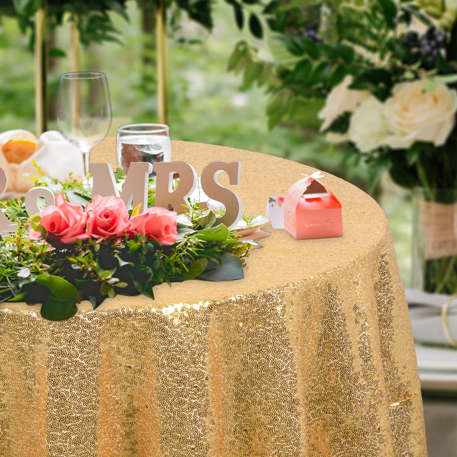 Shimmering Gold Sequin Tablecloth 60 Inches Round Wedding Party Decor ...