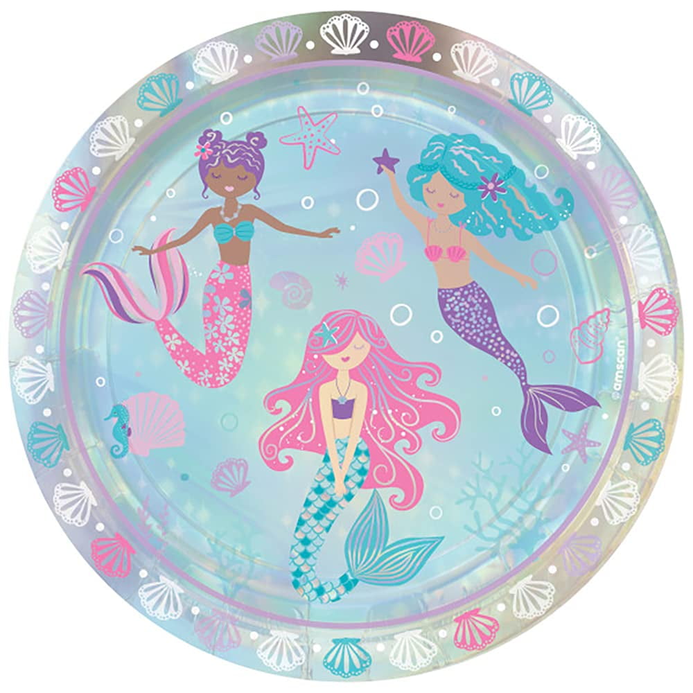 Shimmering Mermaid Party Supplies - Iridescent Plates - Walmart.com