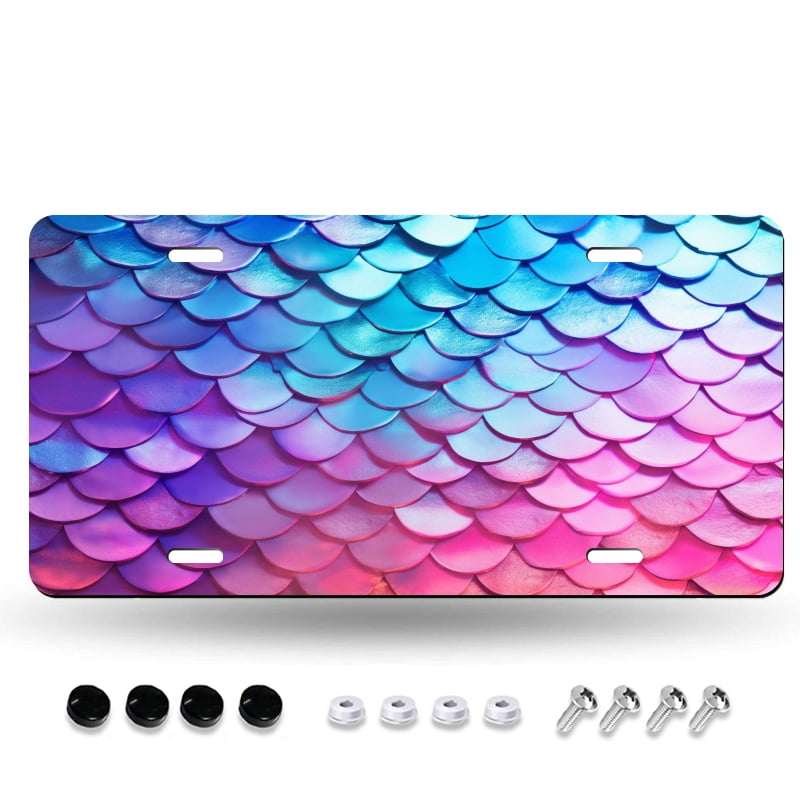 Shimmering Mermaid Scale with Pink and Blue Colors License Plate Frame ...