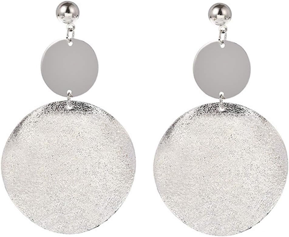 Shimmering Round Disc Earrings - Retro Frosted Gold Silver Geometric ...