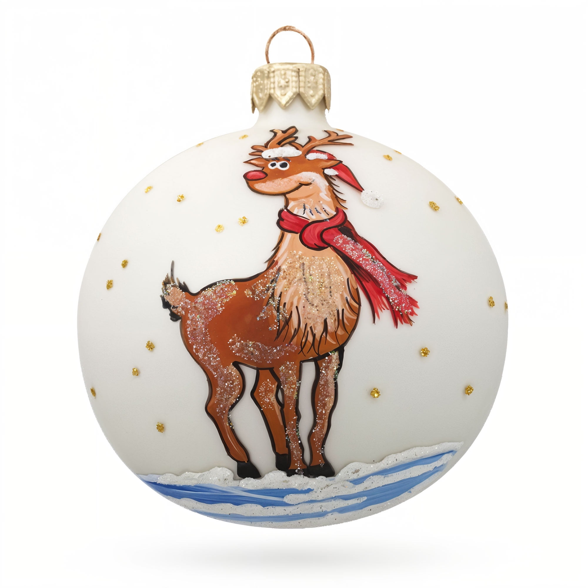 Shimmering Rudolf the Red-Nosed Reindeer Glass Ball Christmas Ornament ...