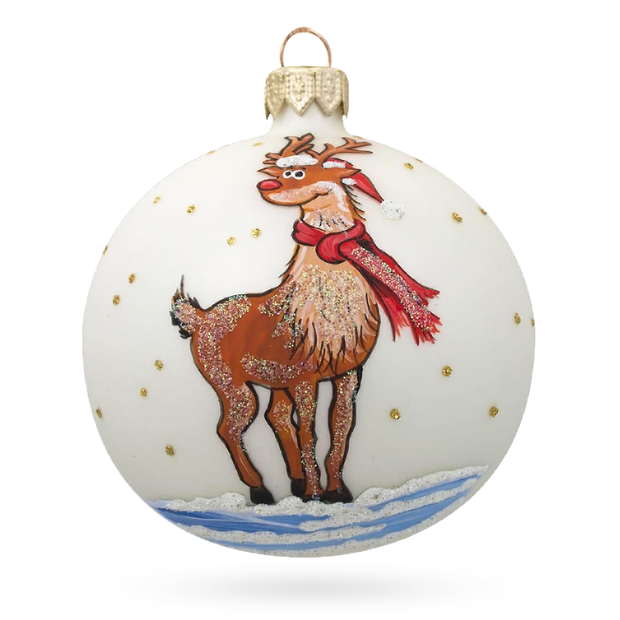 Shimmering Rudolf the Red-Nosed Reindeer Glass Ball Christmas Ornament ...