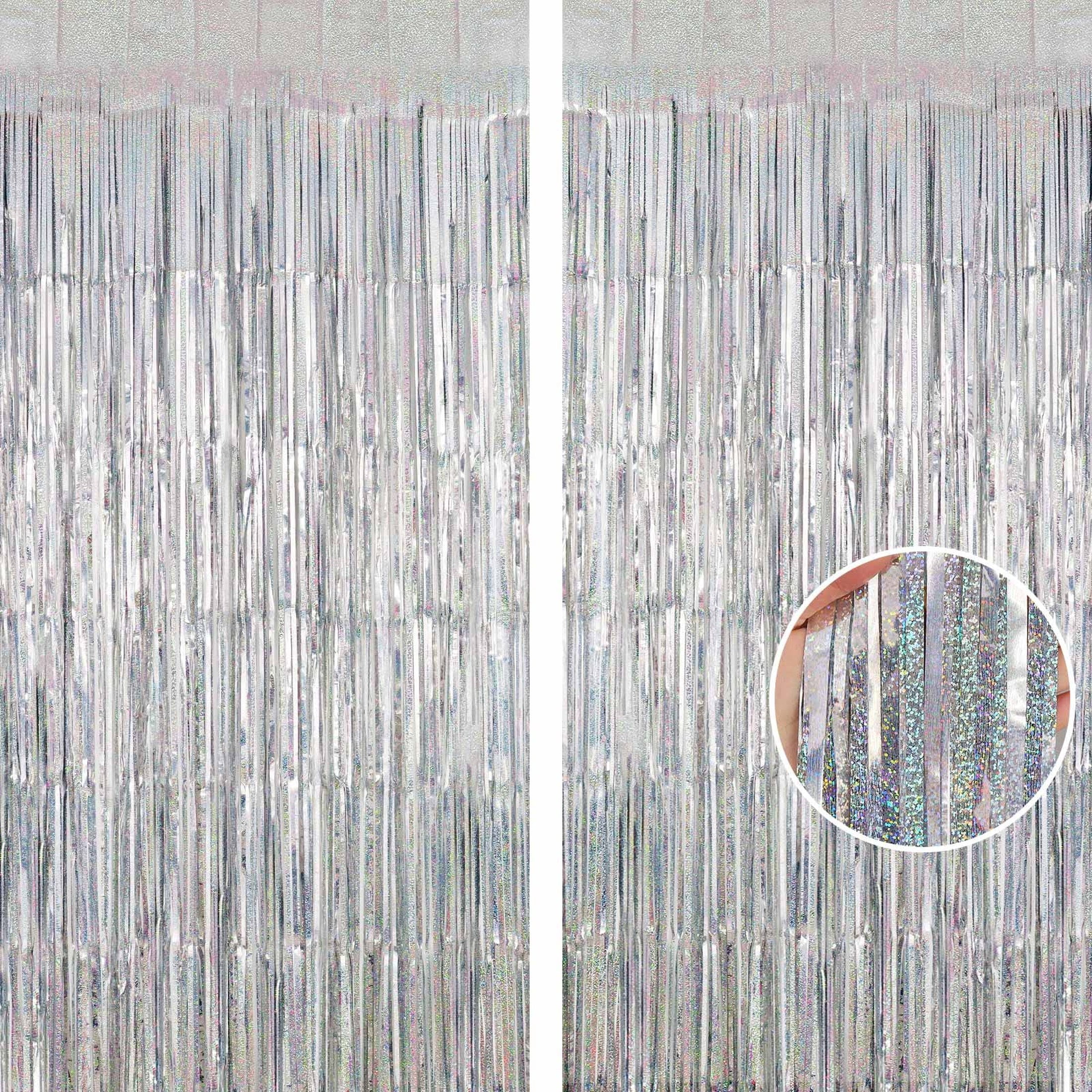 Shimmering Silver Fringe Backdrop Set, 3.3 x 8.2 ft Metallic Streamers ...