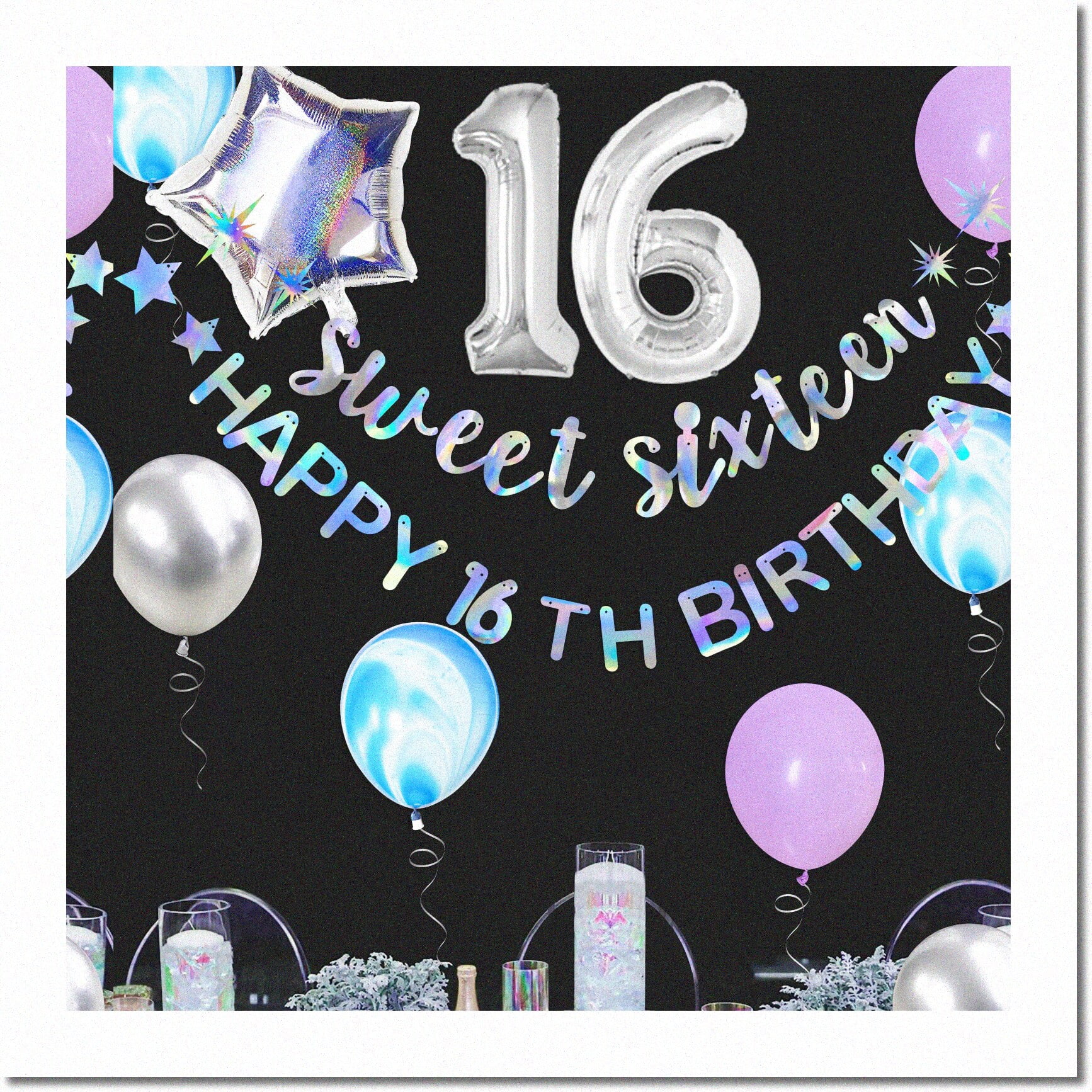 Shimmering Sweet Sixteen Celebration Kit - Iridescent Banner, Garland ...