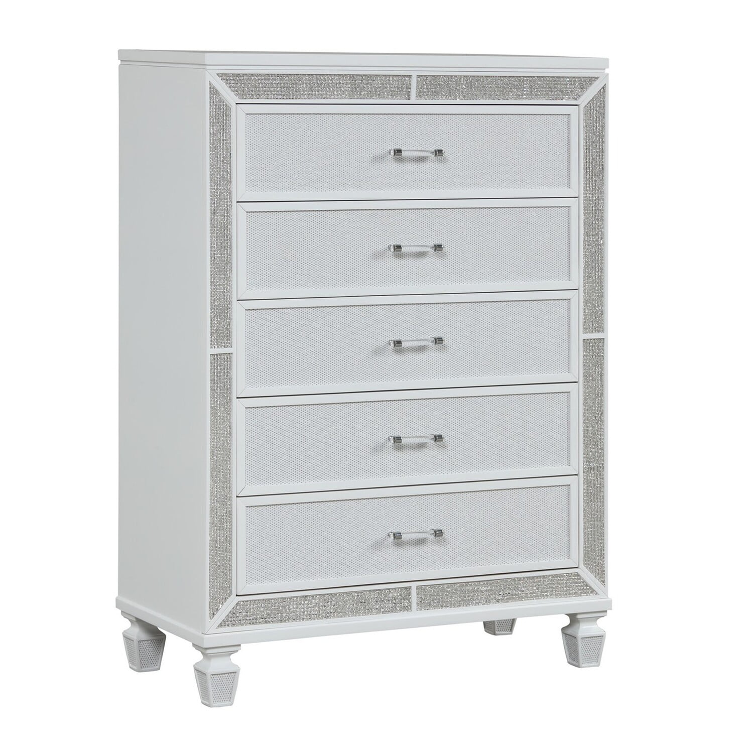 Shin 53 Inch Tall 5 Drawer Dresser Chest, Crystal Accents, White ...