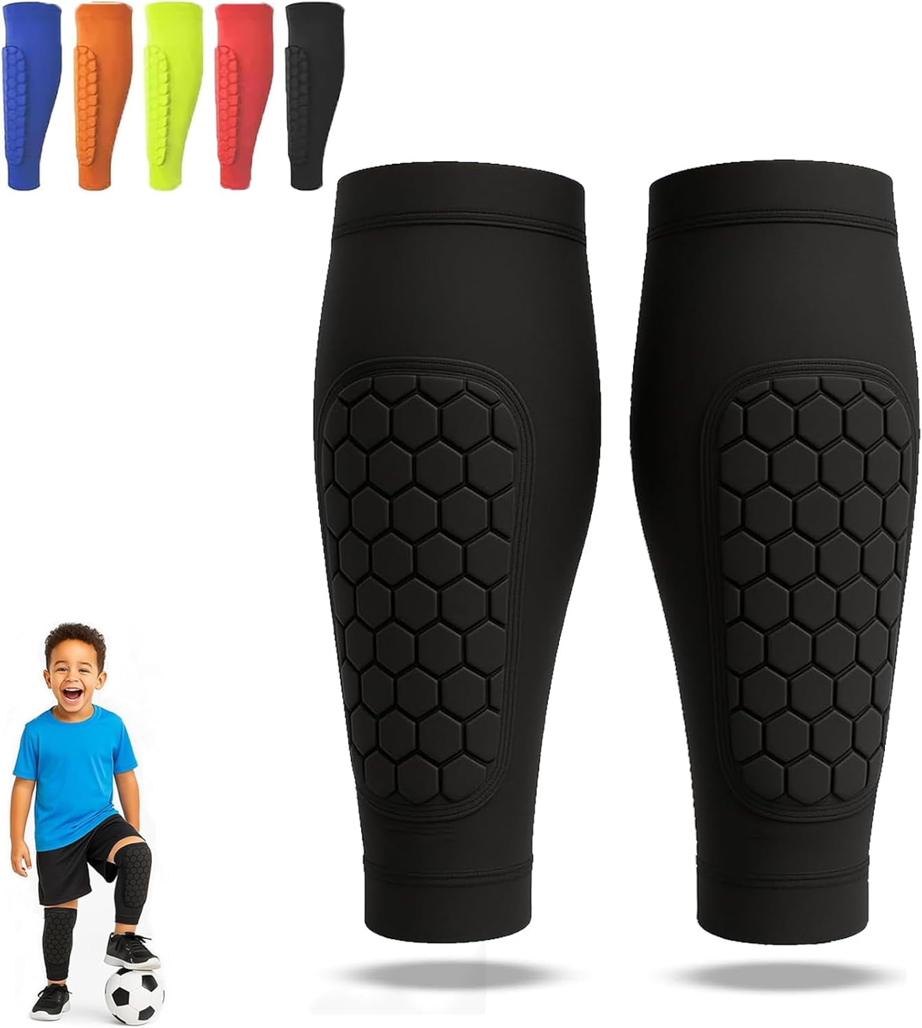 Shin Defender, Shin Guards Kids with Honeycomb Pads, 2 Pack ...