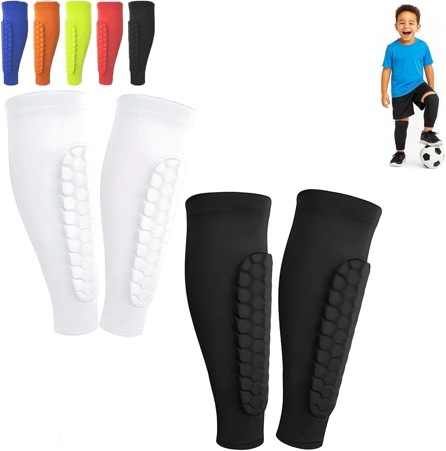 Shin Defender, Shin Guards Kids with Honeycomb Pads, 2 Pack ...