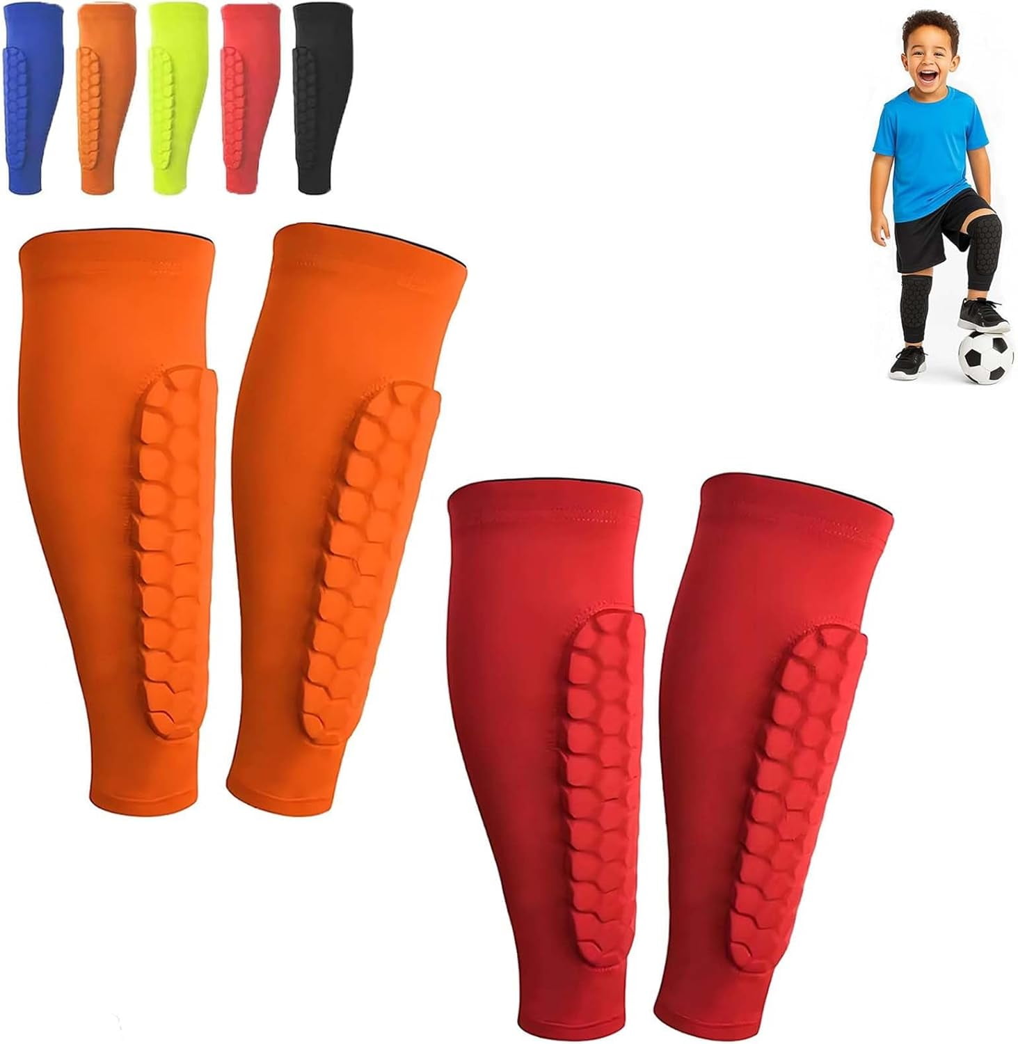 Shin Defender, Shin Guards Kids with Honeycomb Pads, 2 Pack ...