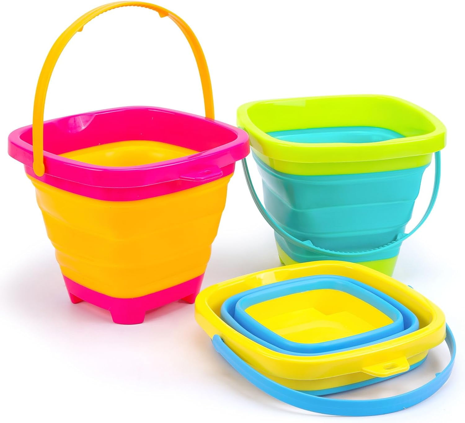 Shindel 3Packs Foldable Pail Bucket, 2L Silicone Collapsible Beach Toys ...