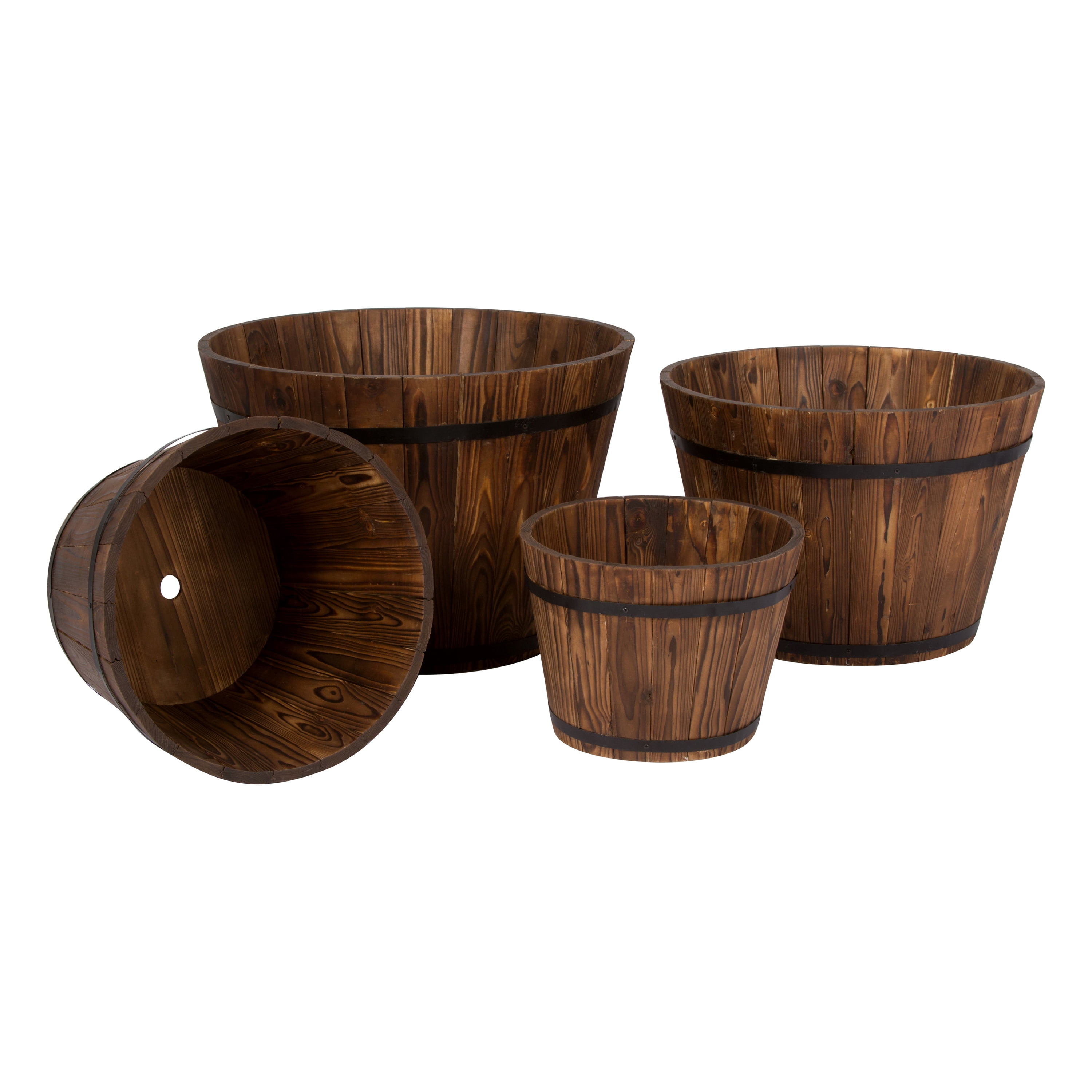 Shine Company Round Tall Cedar Barrel Set of 4 - Burnt Brown - Walmart.com