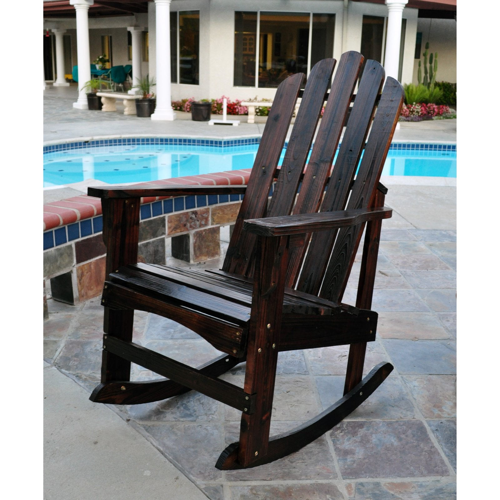 Shine Company Traditional Cedar Wood Adirondack Porch Rocker in Brown ...
