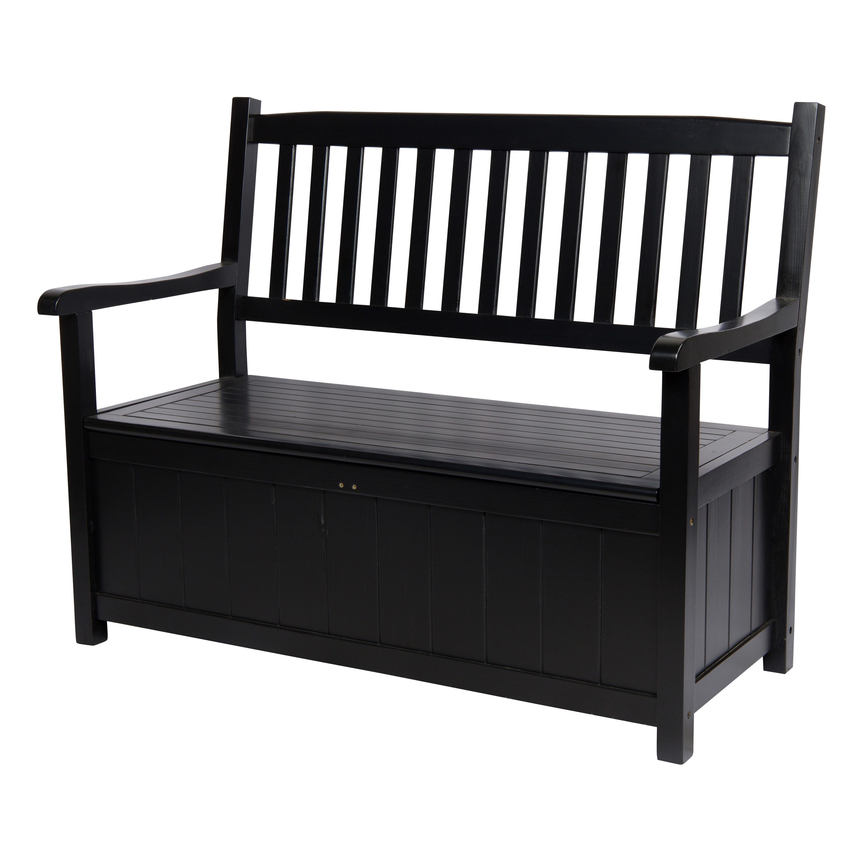 Shine Company Traditional Hardwood Outdoor Storage Bench in Black ...