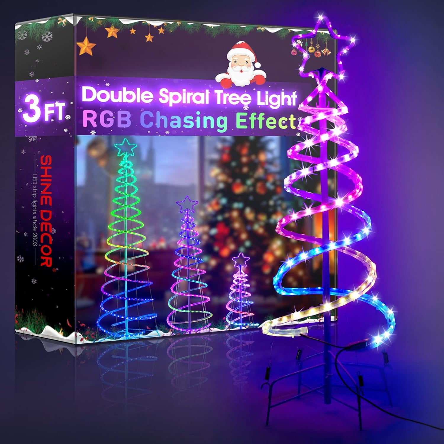 Shine Decor 3FT Spiral LED Christmas Tree Light, Double Spiral Foldable ...
