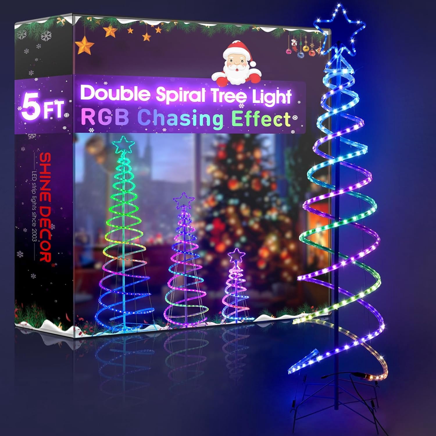 Shine Decor 5FT Spiral LED Christmas Tree Light, Sturdy Double Spiral ...