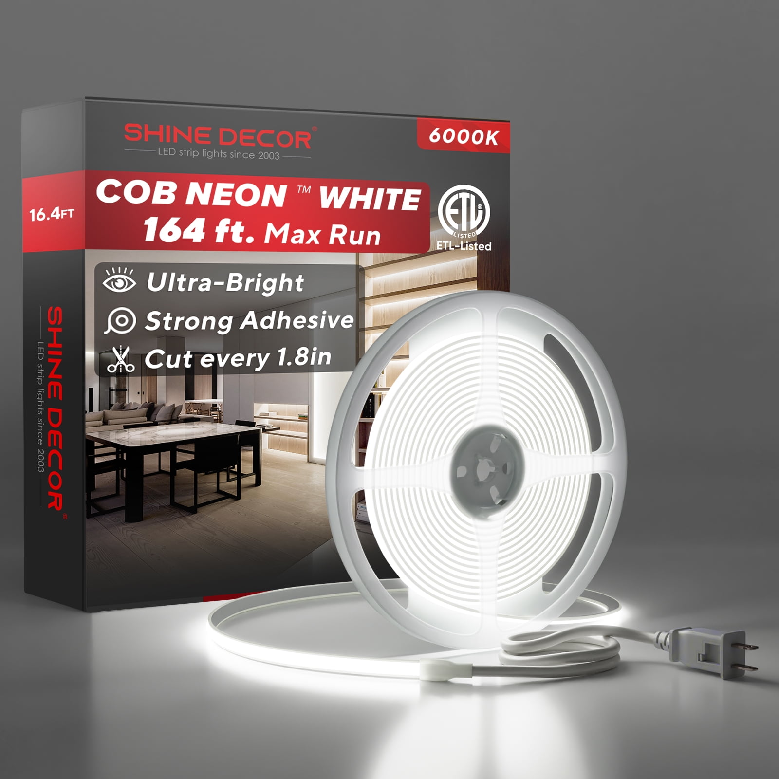 Shine Decor COB LED Neon Rope Light AC110-120V 16.4ft, 800lm Ultra ...