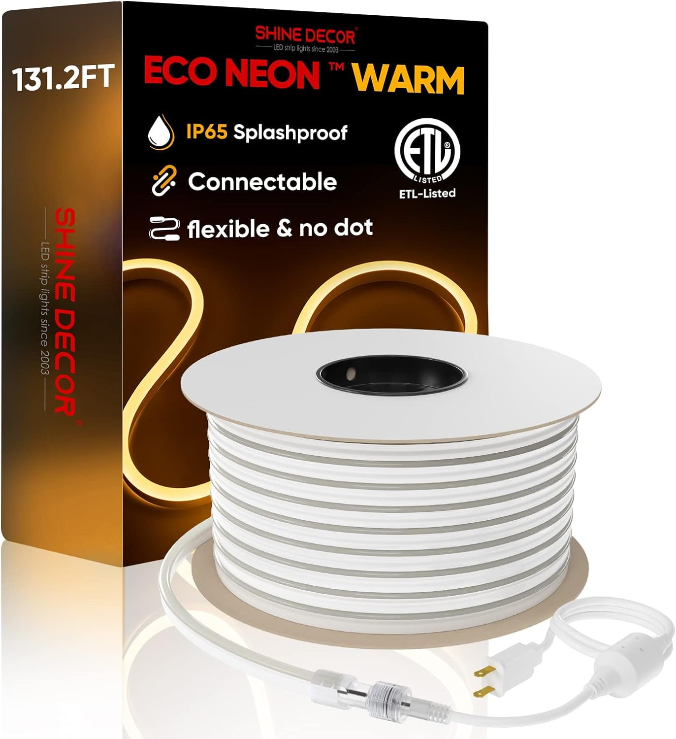 Shine Decor LED Neon Rope Lights Connectable, 131.2FT Flexible AC 110V ...