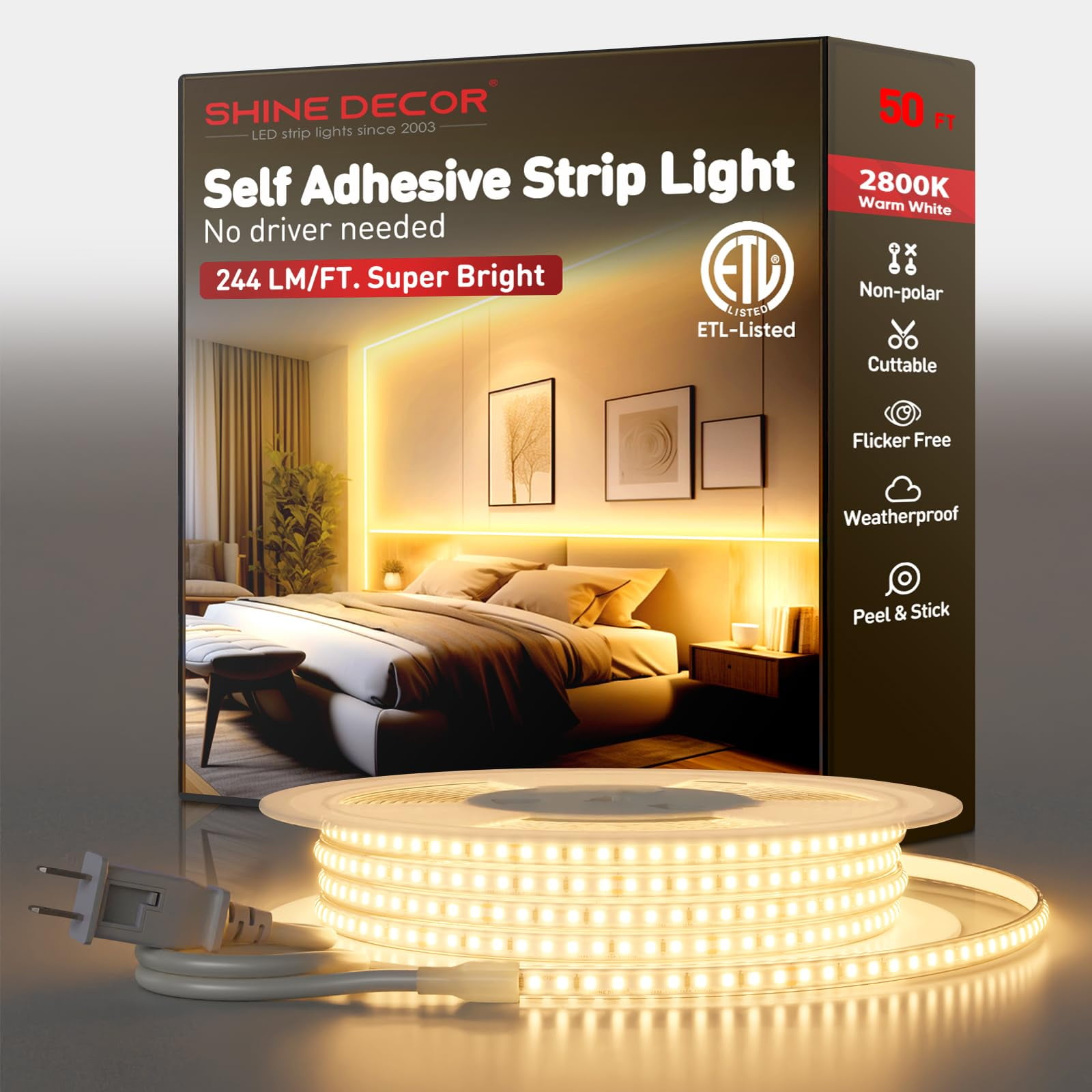 Shine Decor LED Strip Light Super Bright 12000LM, 120V Driverless Easy ...