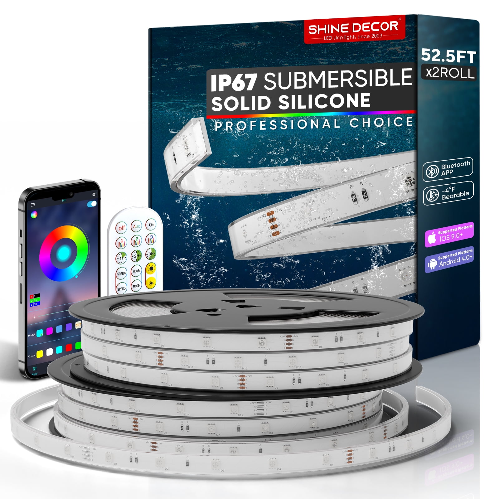 Shine Decor Smart 𝗜𝗣𝟲𝟳 Waterproof LED Strip Light 104FT, Solid Silicone ...