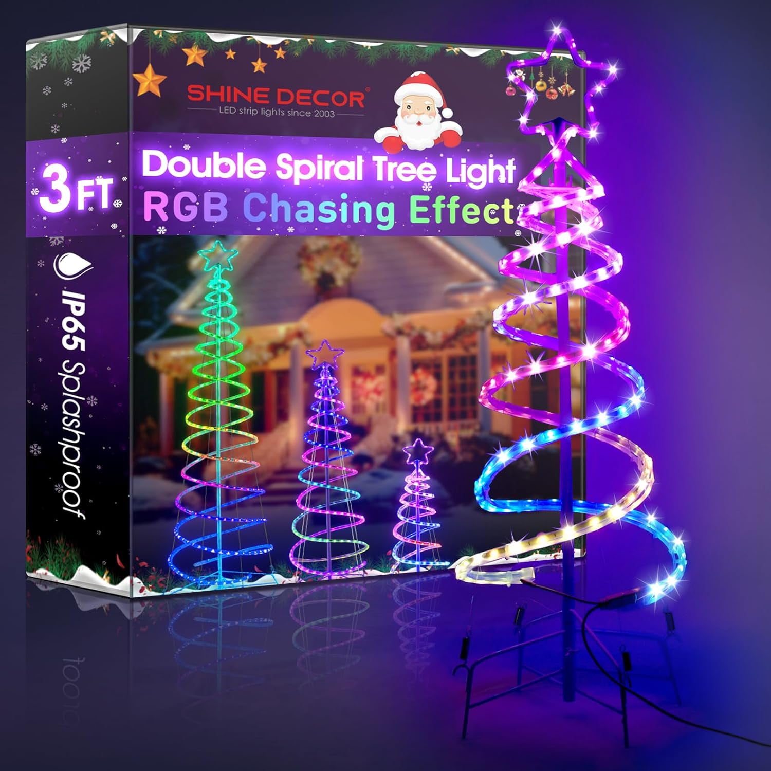 Shine Decor Spiral Tree Light for Christmas, Outdoor Sturdy Dual Spiral ...