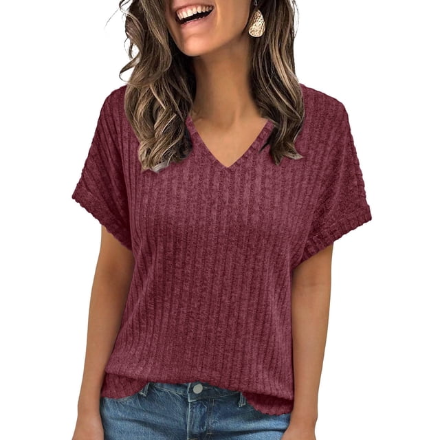 Shine Up Tshirts for Women Casual V Neck Blouses Summer Sweaters Short ...
