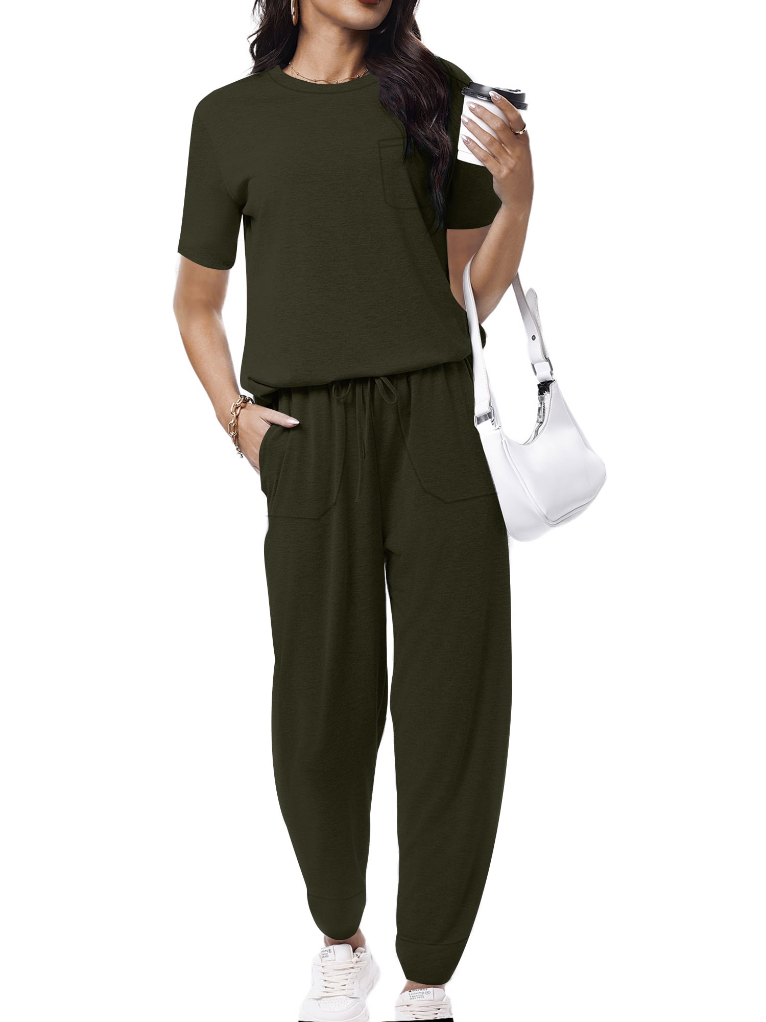 Shine Up Jogger Sets for Women Sweatsuit 2 Piece Lounge Set Solid ...