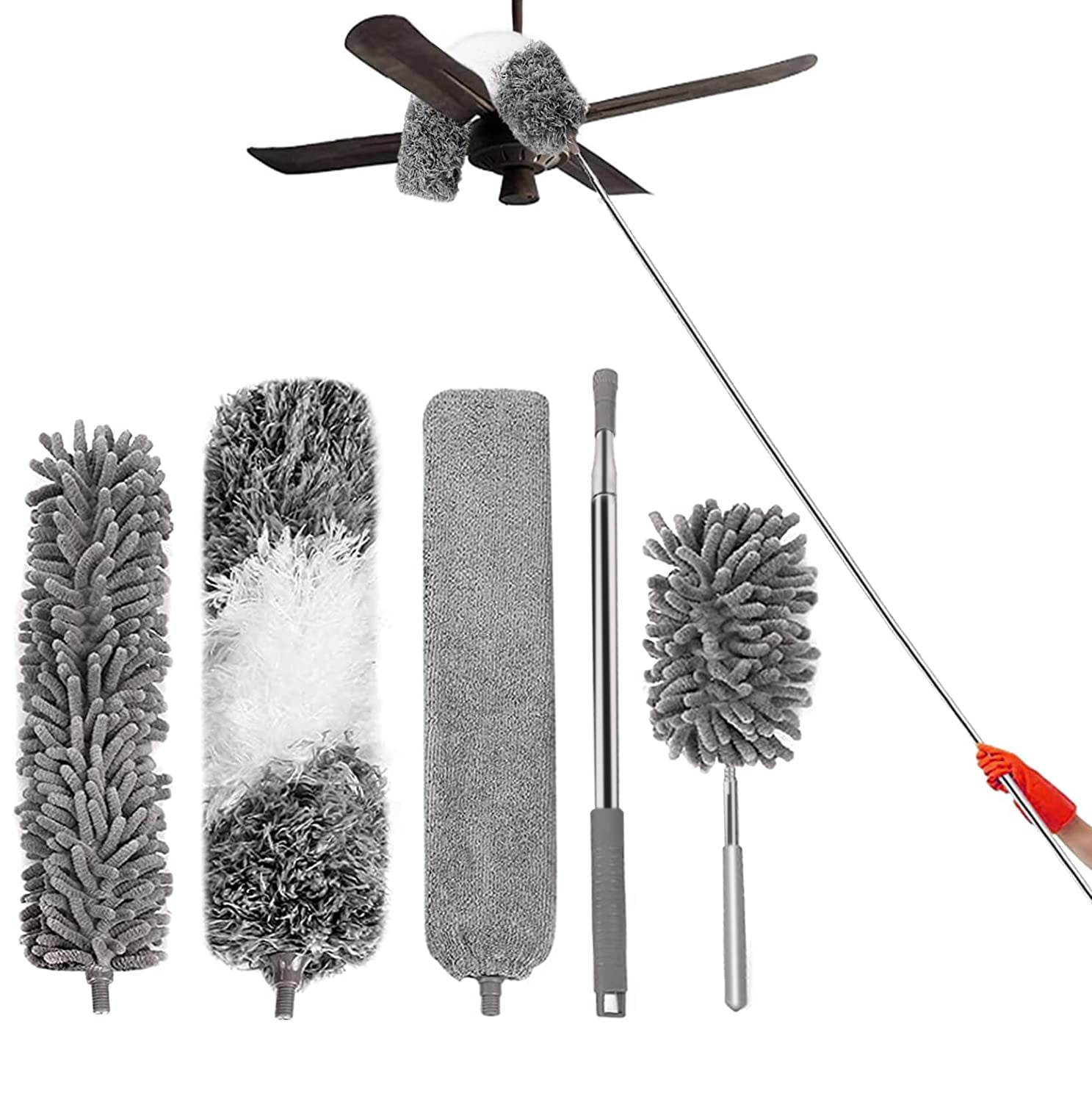 ShineMe Microfiber Duster with Extension Pole Feather Duster Kit for ...