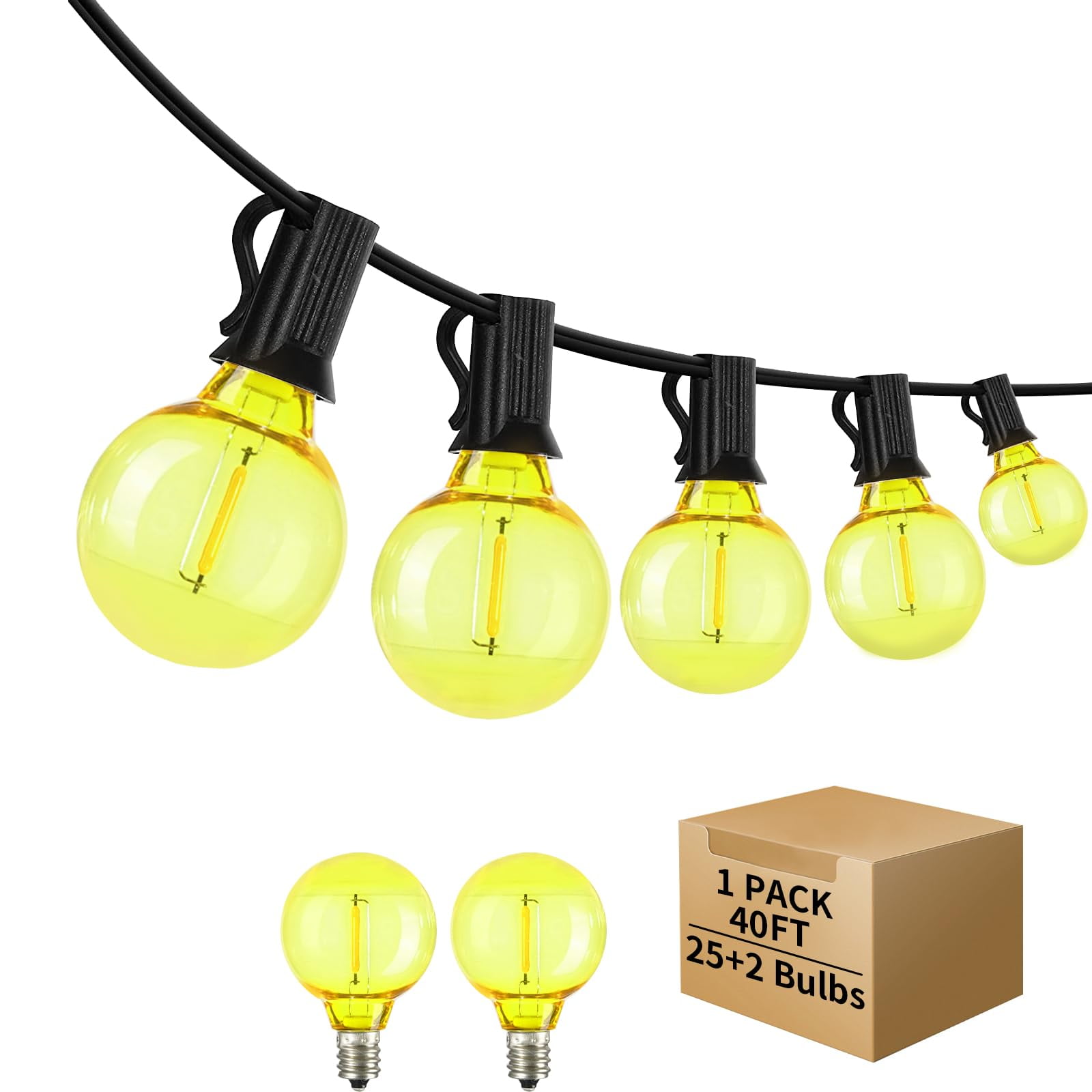 ShineU 40FT LED Outdoor String Lights Waterproof, G40 LED Globe Outdoor ...