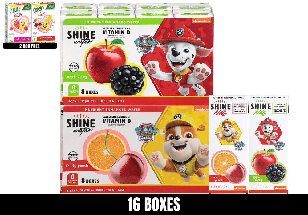 ShineWater Fruity Punch, Apple Berry Kids Drink Box, 6.75 fl oz, 16 ...