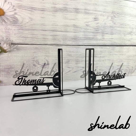 Shinelab Airplane Metal Bookends Custom Pilot Name Bookend Gift ...
