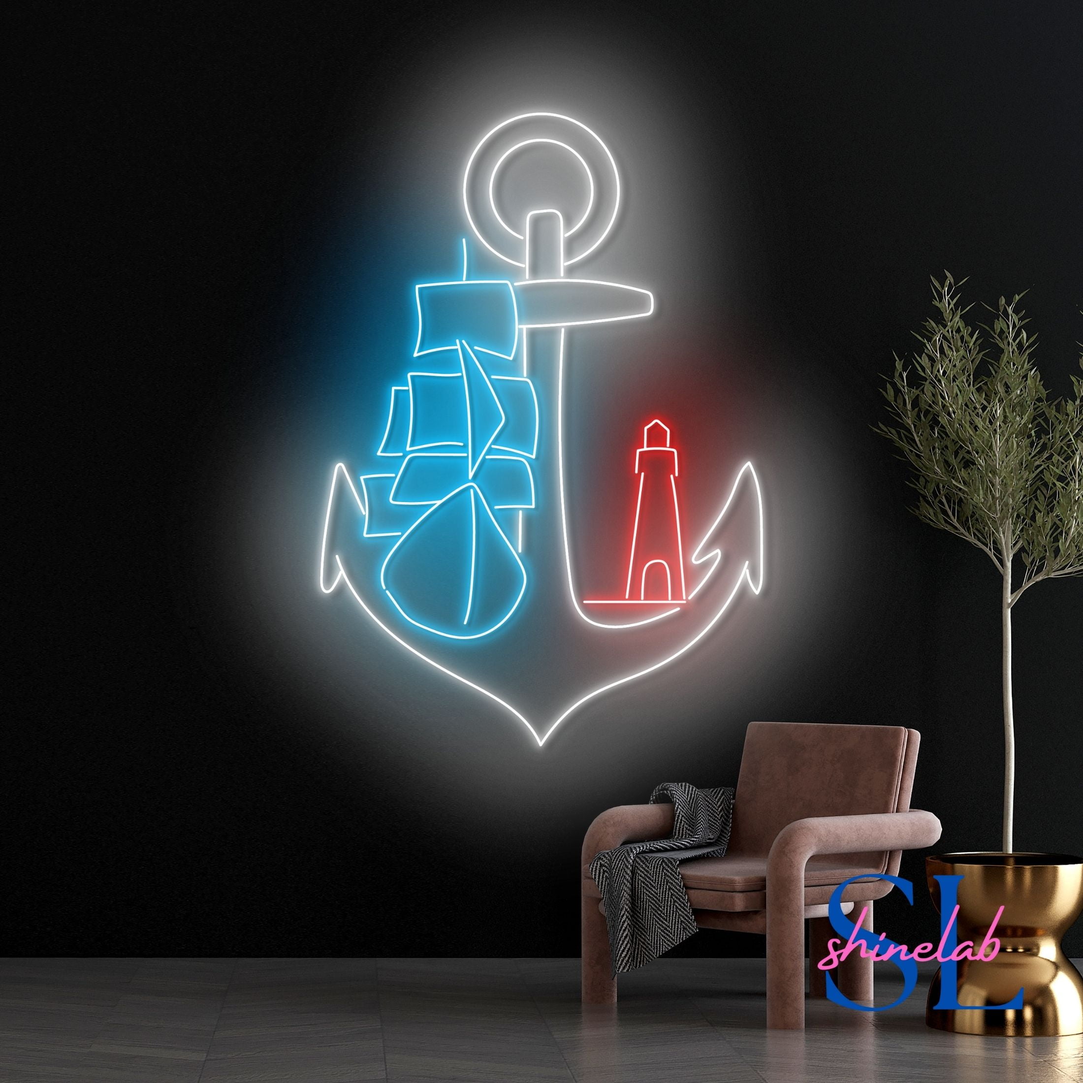 Shinelab Anchor Nautical Neon Sign, Sailing Ship Lighthouse Led Sign ...
