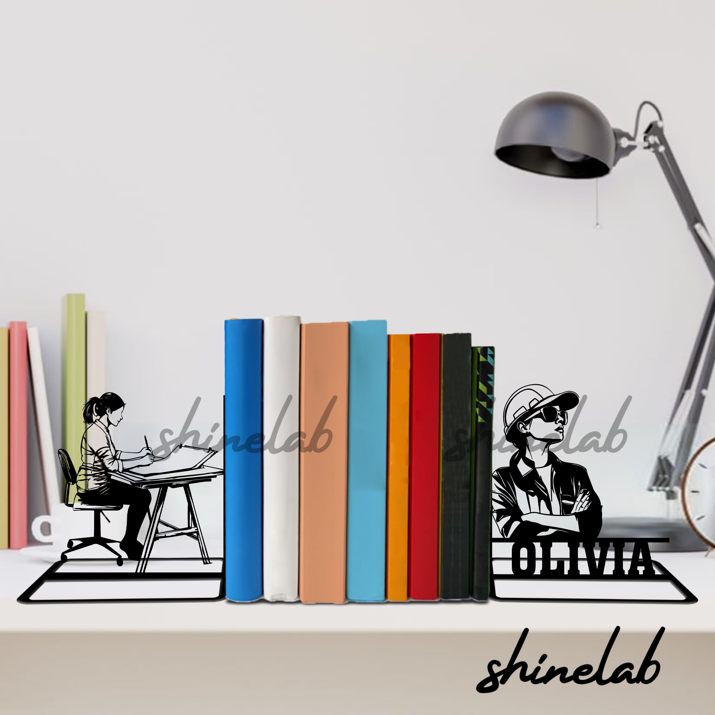 Shinelab Architect Metal Bookends for Bookshelves, Female Architect ...
