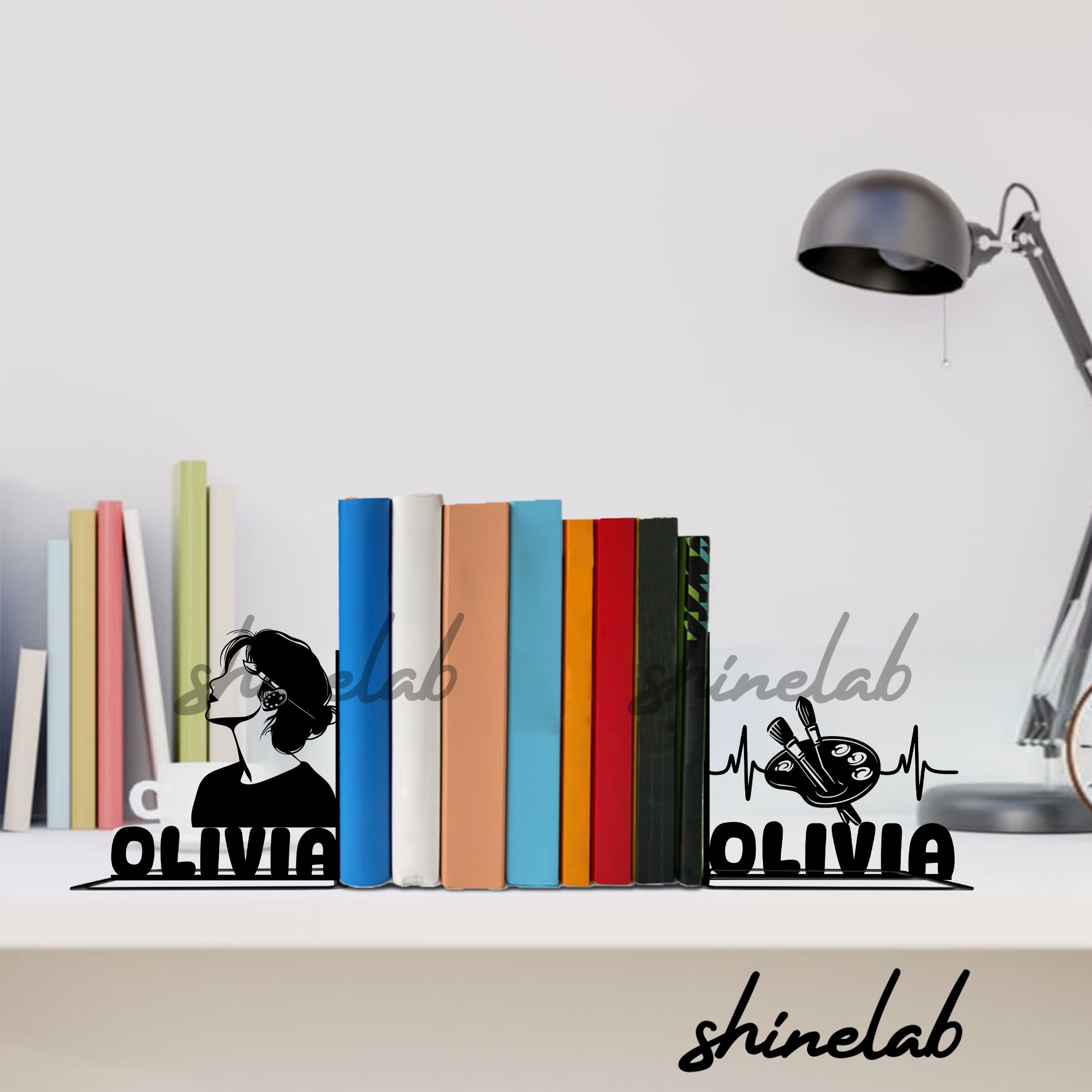 Shinelab Art Painting Metal Bookends, Bookshelf Office Decor, Art ...