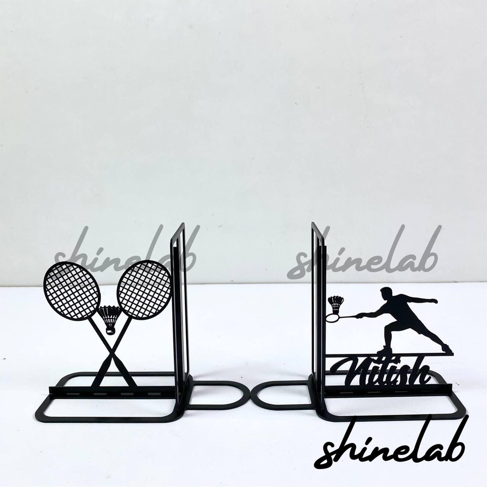 Shinelab Badminton Metal Bookends Custom Sport Player Name Book end ...