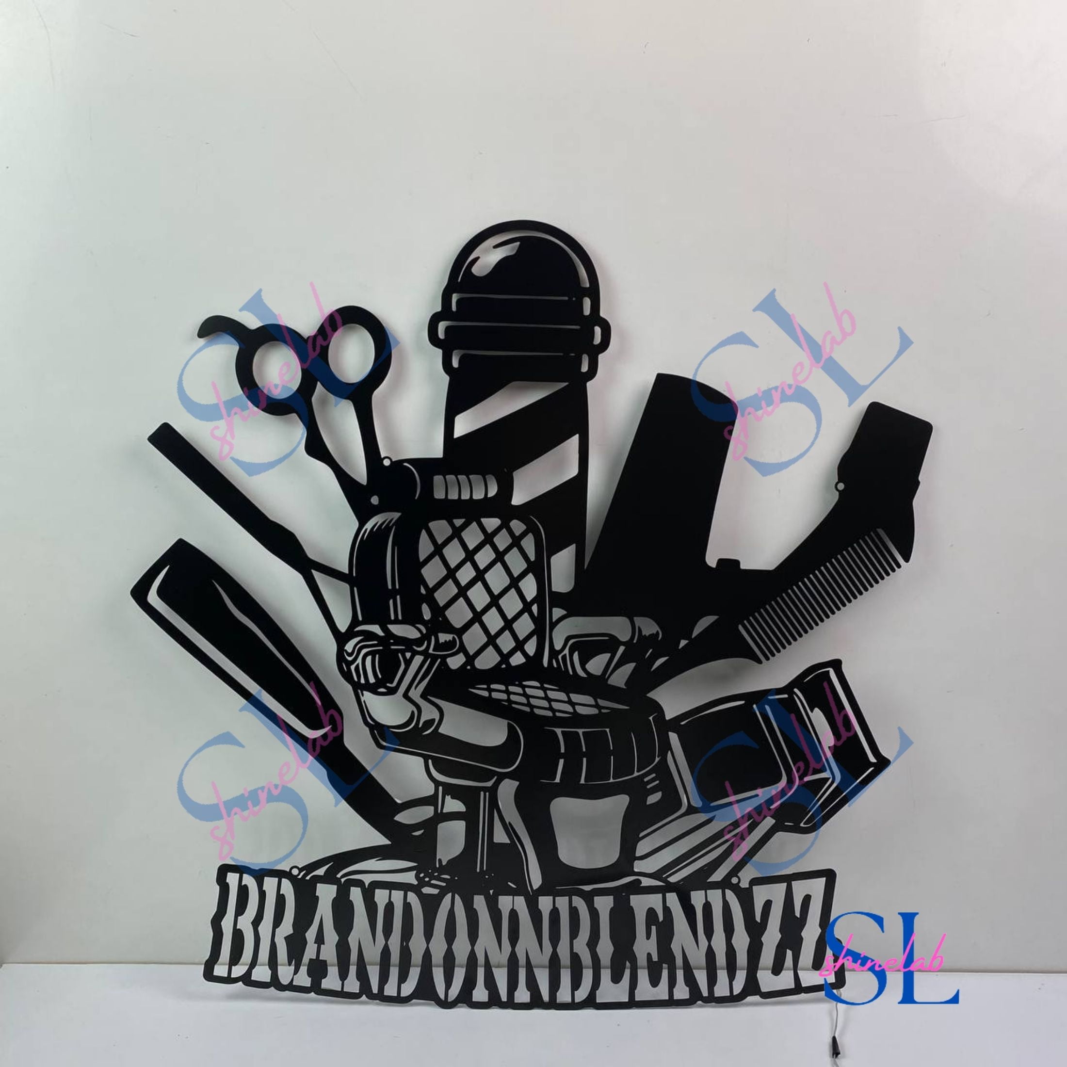 Shinelab Barber Metal Wall Art With LED Light, Barber Shop Name Sign ...