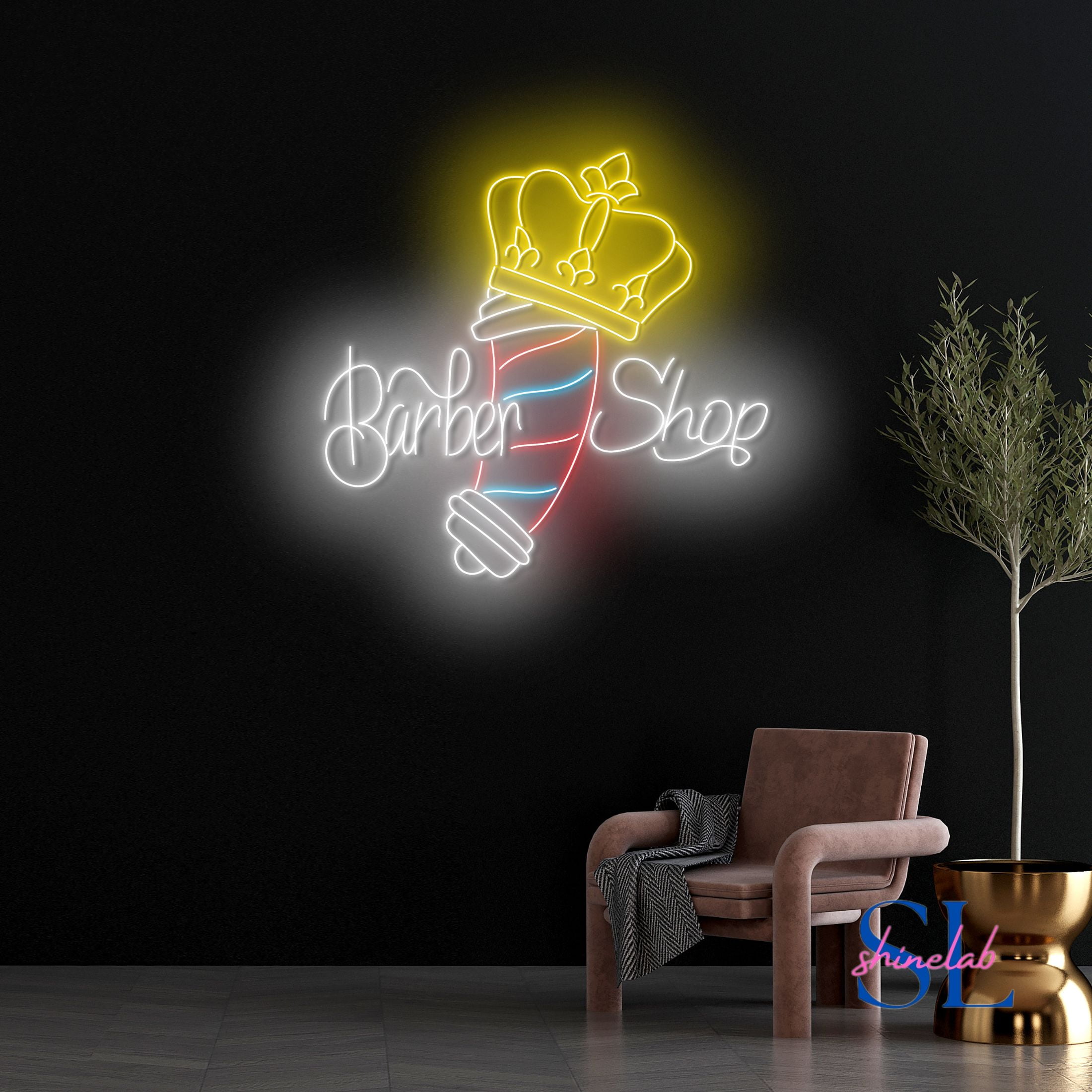 Shinelab Barber Shop Neon Sign, Barber Logo Led Sign, Babershop Wall ...