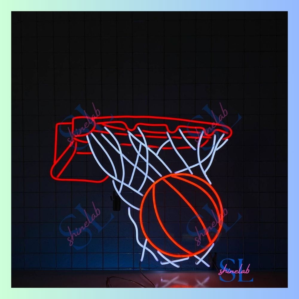 Shinelab Basketball Hoop Neon Sign, Basketball Ball In Rim Neon Light ...