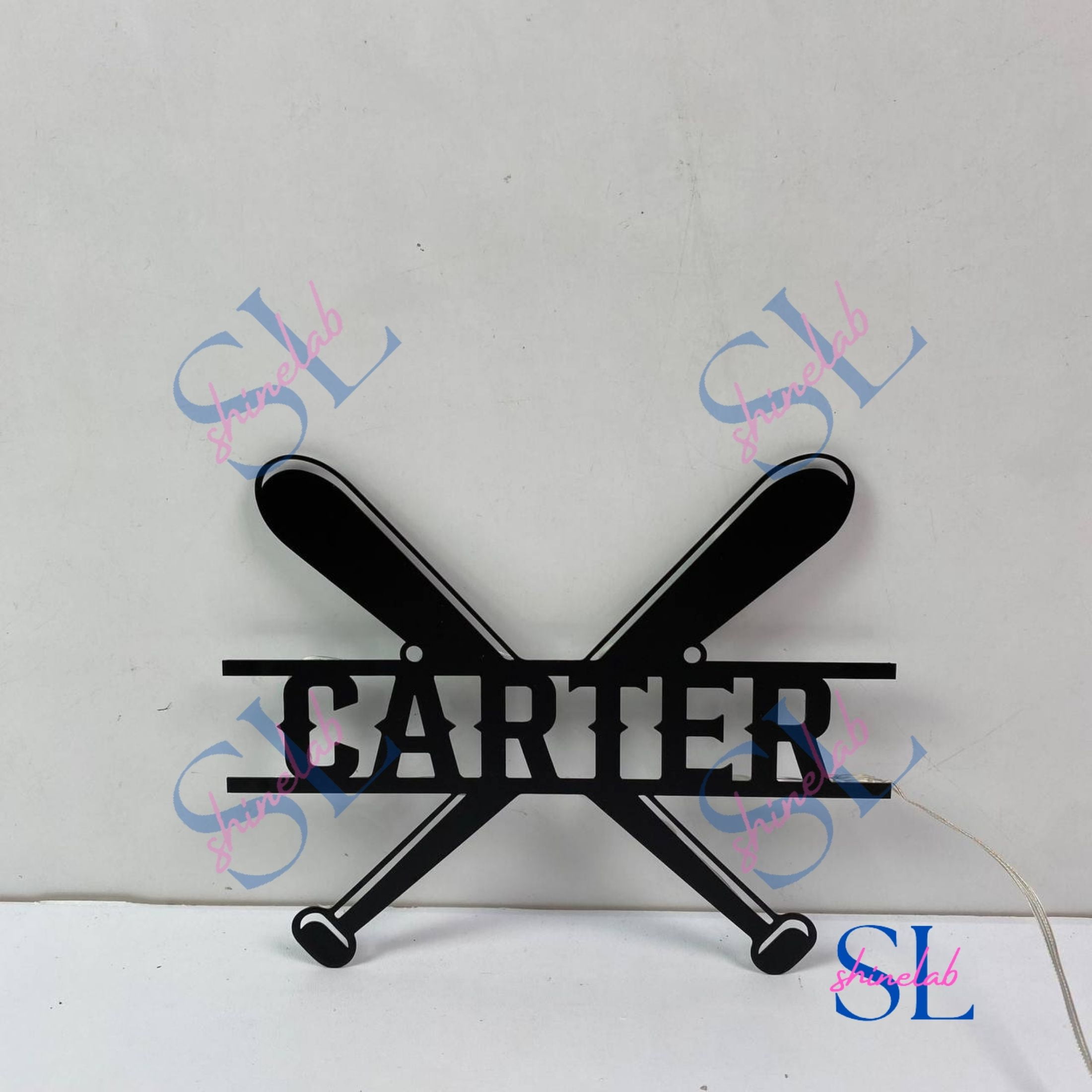 Shinelab Bat Baseball Metal Wall Art LED Light, Softball Player Name ...