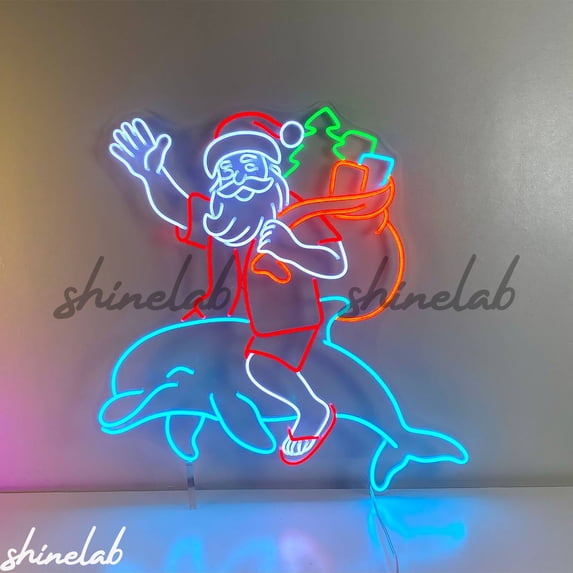 Shinelab Beach Santa Riding Dolphin Neon Sign, Christmas Decor ...