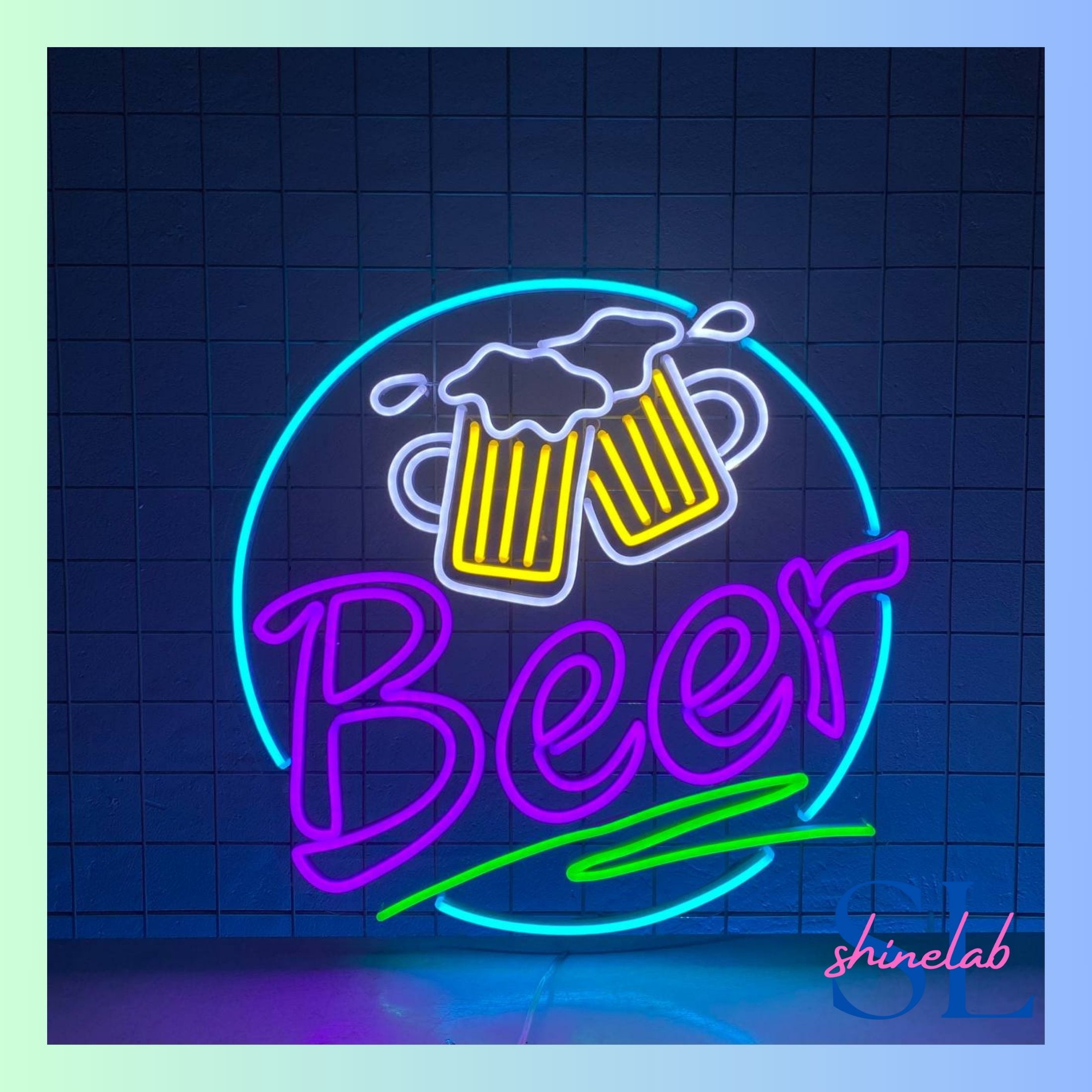 Shinelab Beer Bar Neon Sign, Cheer Beer Glasses Wall Art Light, Beer ...