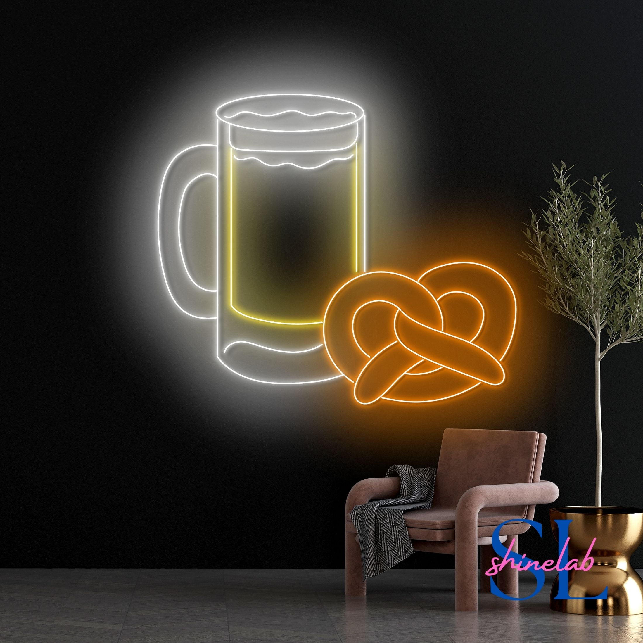 Shinelab Beer Stein and Pretzel Neon Sign, Oktoberfest Beer Pretzel Led ...