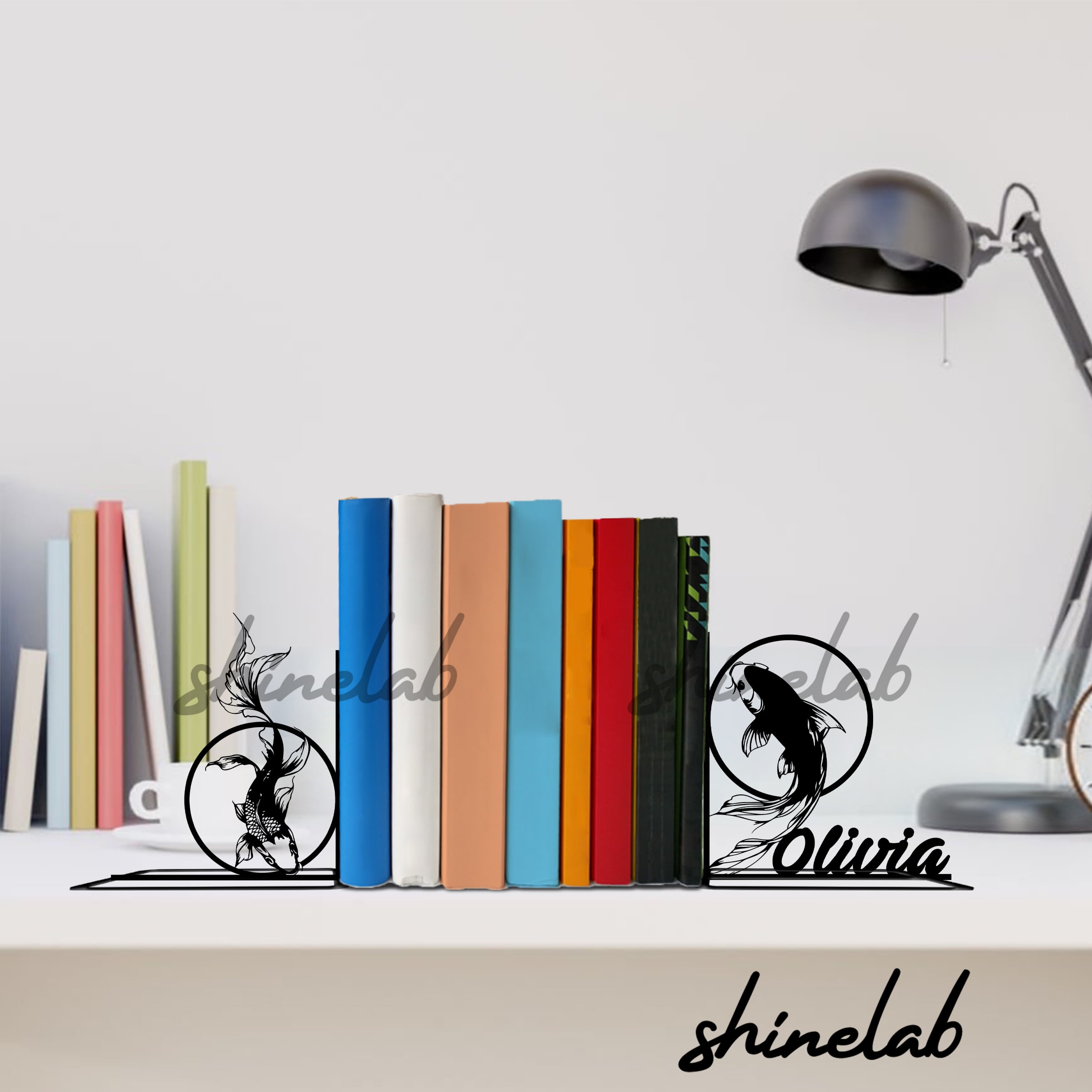 Shinelab Betta Fish Metal Bookends, Bookshelf Office Decor, Aquarium ...