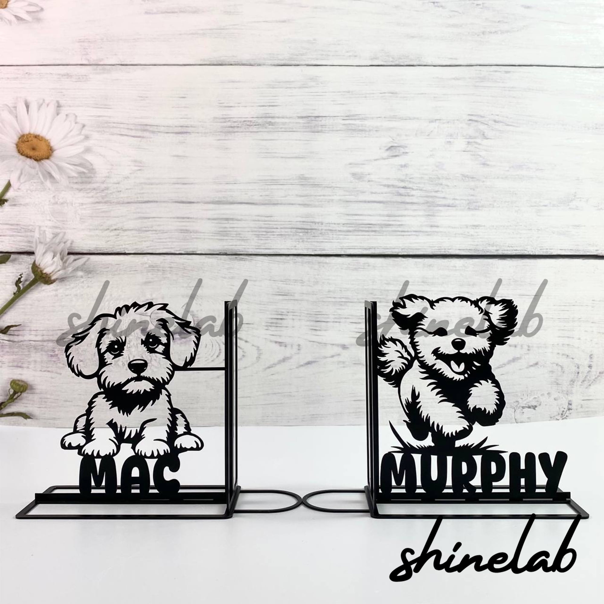 Shinelab Bichon Frise Dog Metal Bookends Custom Dog Name Bookend Gift ...