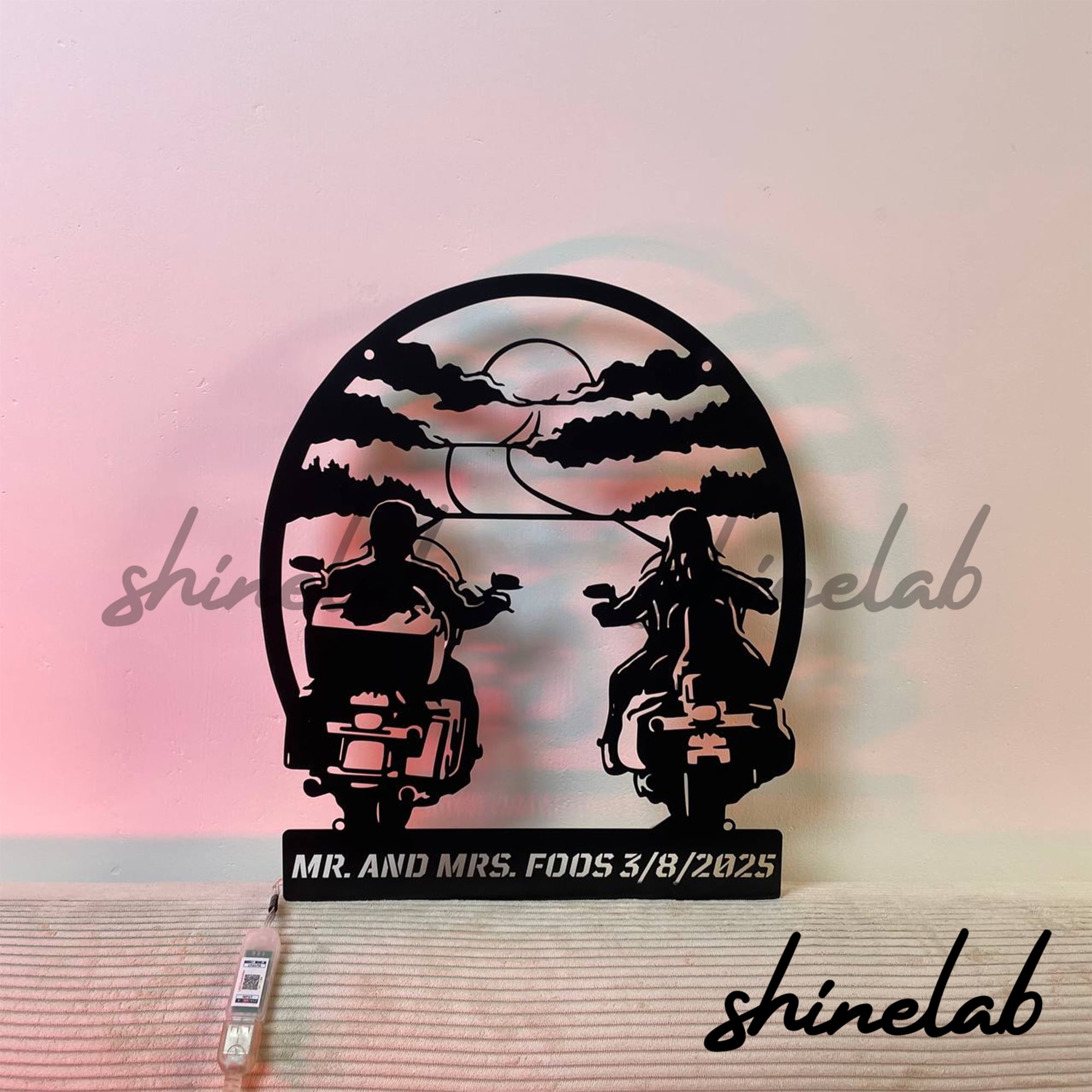 Shinelab Biker Couple Shop LED Wall Art, Custom Motorcycle Lover Metal ...