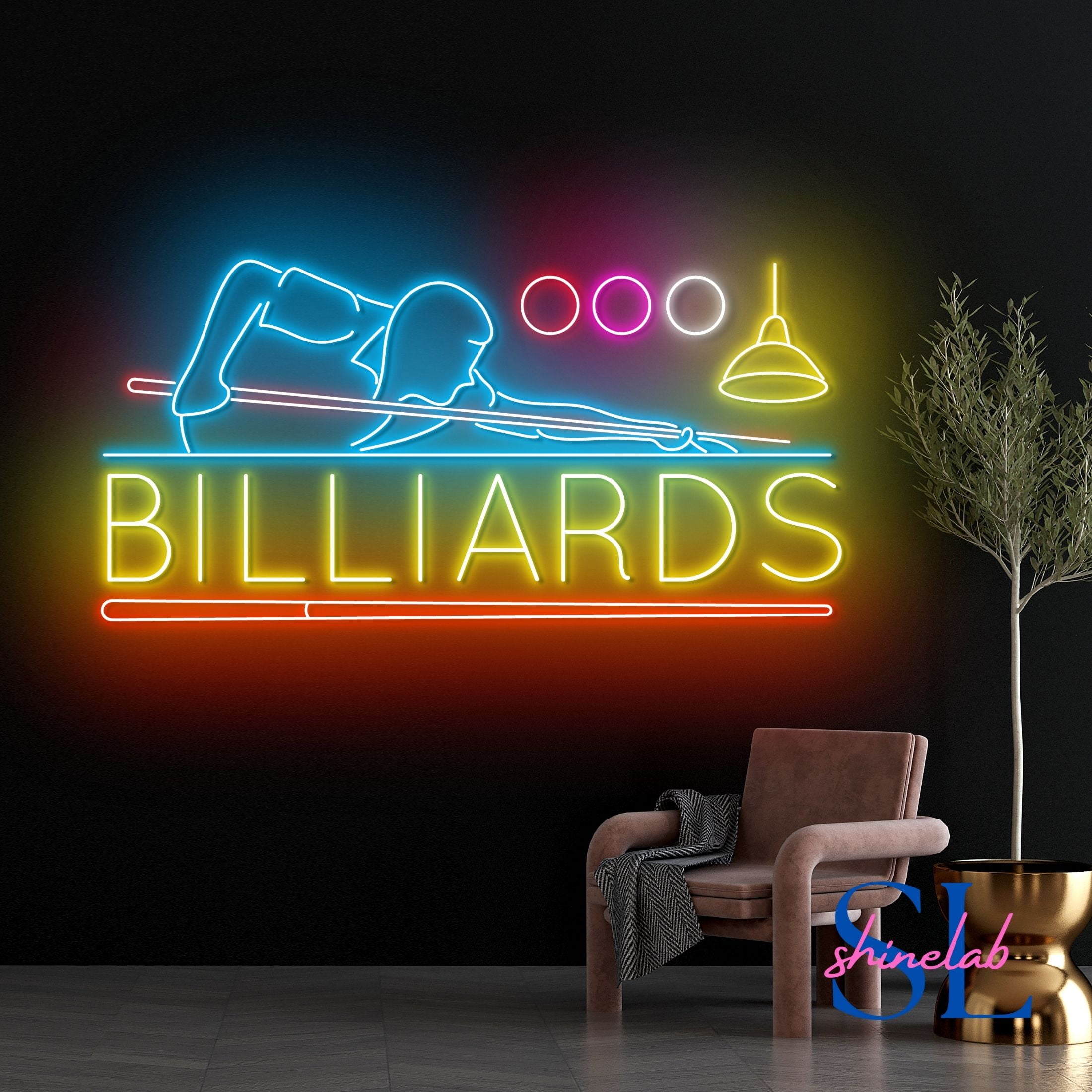 Shinelab Billiard Neon Sign, Billiard Player Gift, Pool Room Wall Art ...