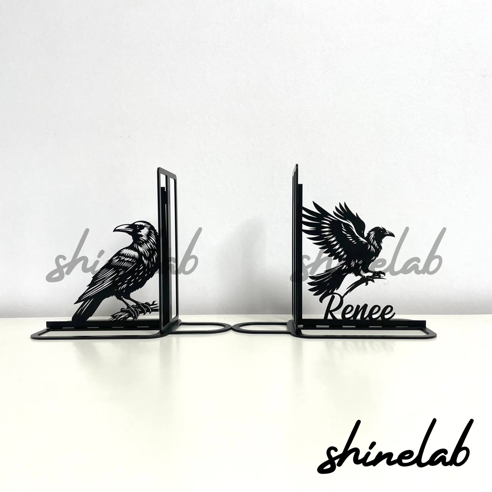 Shinelab Black Raven Metal Bookends Custom Bird Lover Name Bookend Gift ...